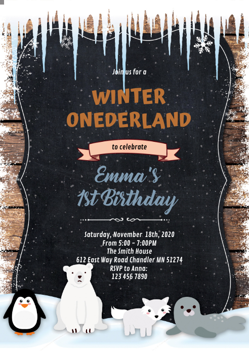 Copy of arctic animals winter onederland invitation | PosterMyWall