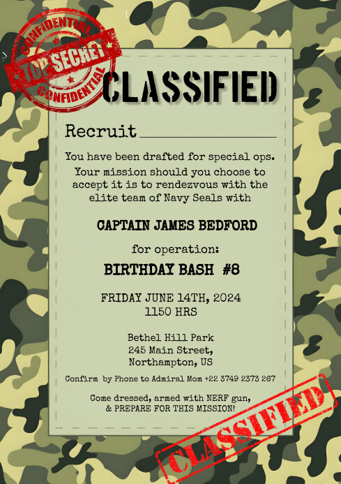 Army Printable Party Invitations