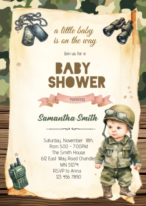 Army Camo Baby Shower Invitation Template | PosterMyWall