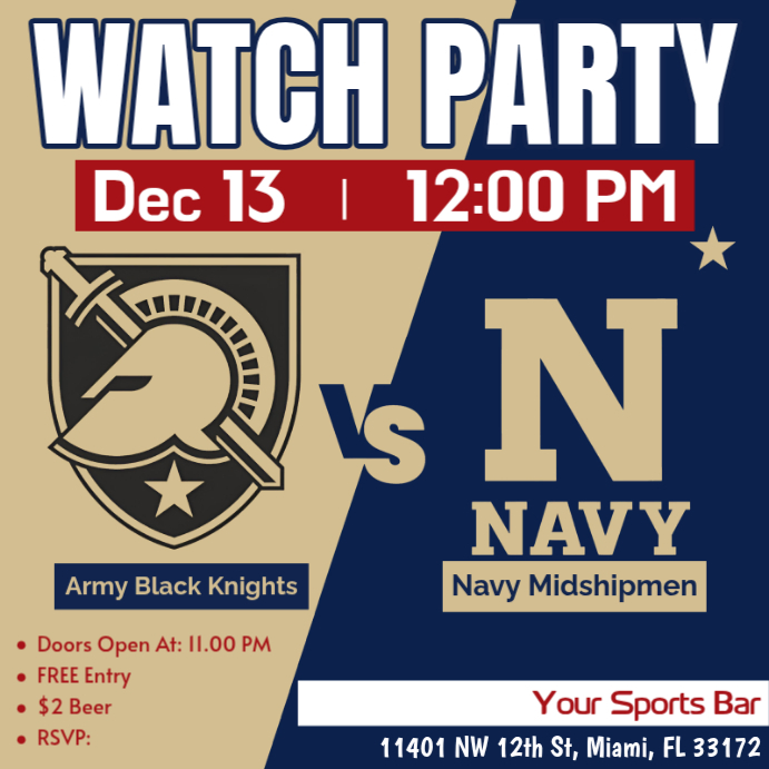 Plantilla de Army Navy Game Watch Party | PosterMyWall