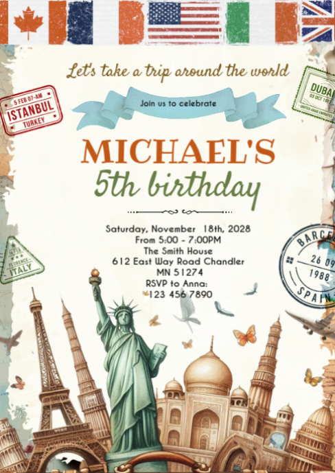 Modèle Around the World Birthday Invitation | PosterMyWall