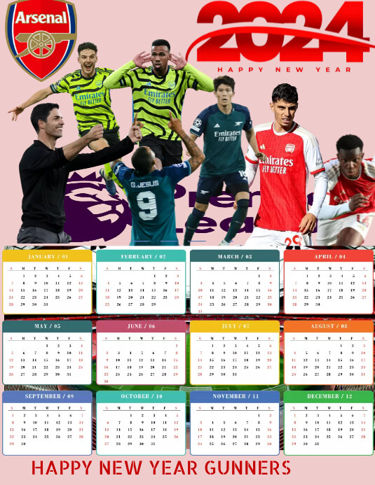 ARSENAL CALENDAR 2024 Template | PosterMyWall