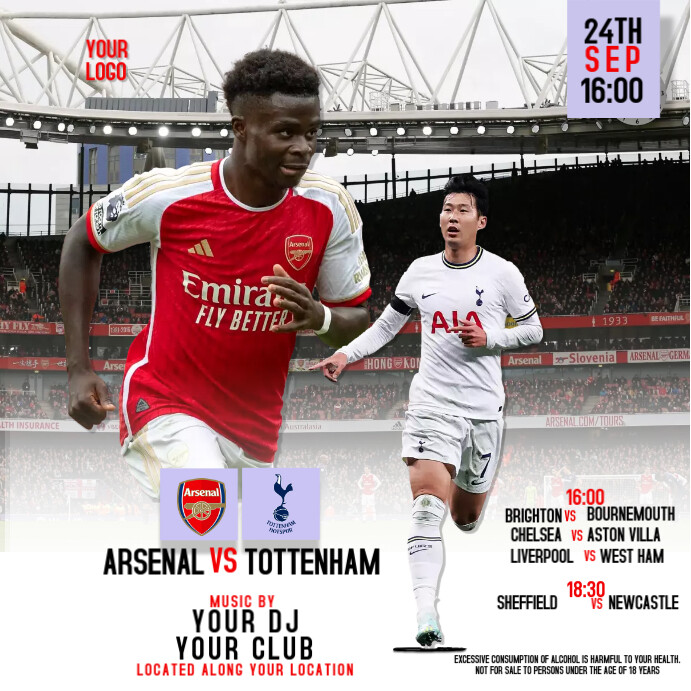 Arsenal Tottenham Football poster (1) Template | PosterMyWall