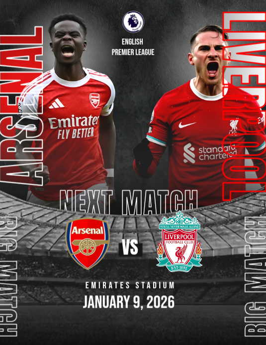 Arsenal Vs Liverpool 2026 - Next Match Template | PosterMyWall