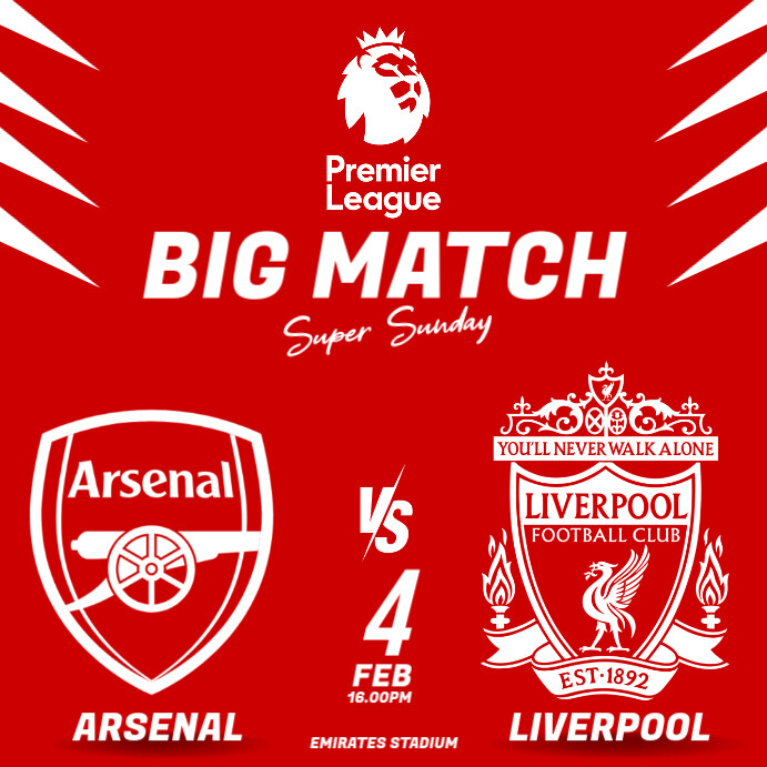 ARSENAL VS LIVERPOOL Template | PosterMyWall
