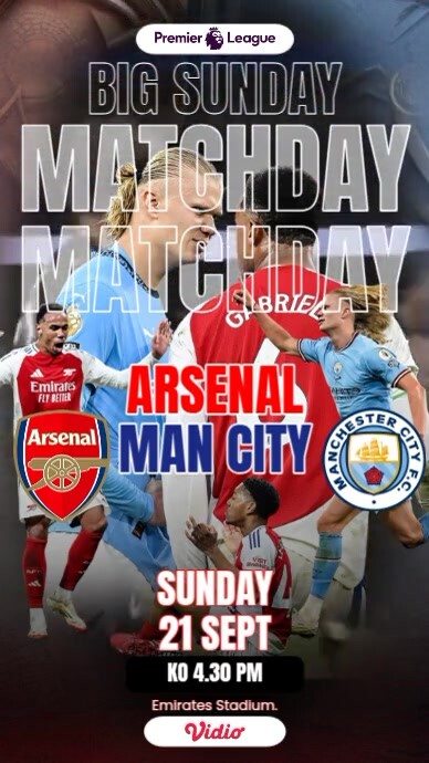 Arsenal vs Manchester City Premier League Template | PosterMyWall