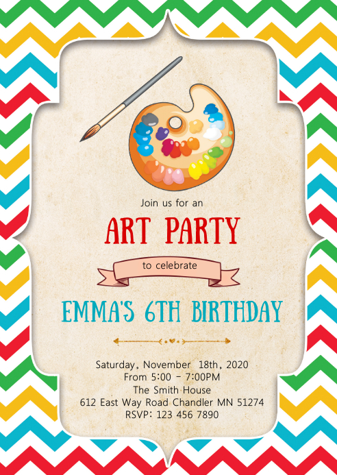 Art birthday party invitation Template | PosterMyWall