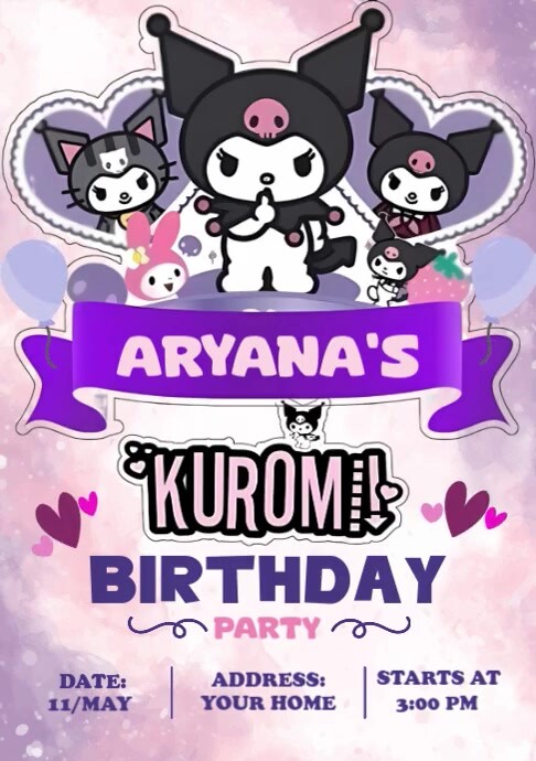 Aryana's Kuromi Theme Birthday Invitation Template | PosterMyWall