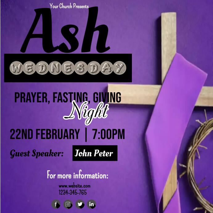 ash wednesday church service invitation Template | PosterMyWall
