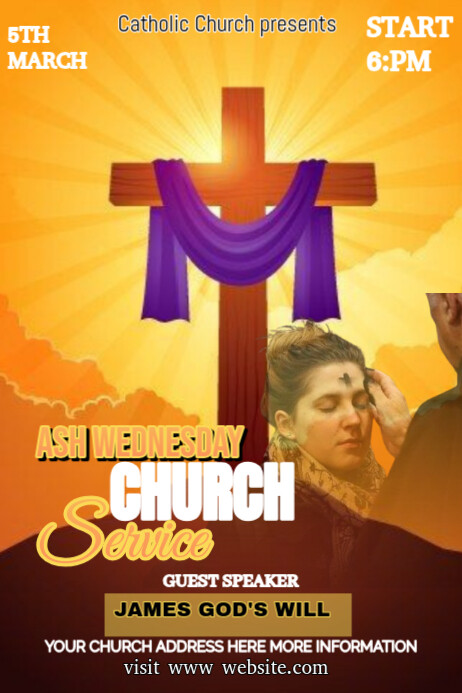Ash Wednesday Church Service Poster Template | PosterMyWall