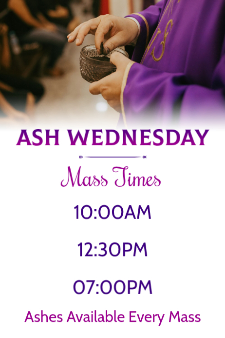 Ash Wednesday Mass Times Banner Flyer Social Media Post Catholic Church ...