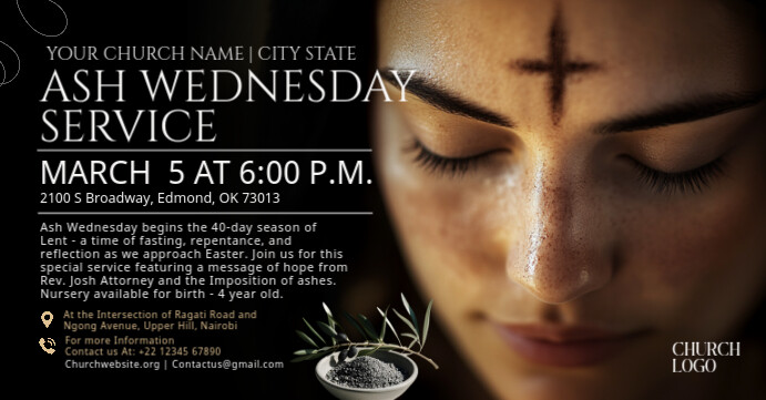 Ash Wednesday Service Event Template | PosterMyWall
