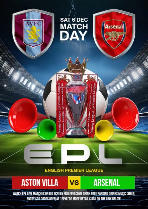 Aston Villa vs Arsenal Template | PosterMyWall