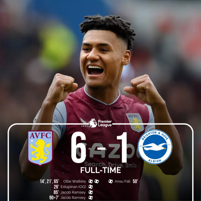 ASTON VILLA VS BRIGHTON AND HOVE ALBION Template | PosterMyWall