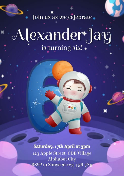 Astronaut Birthday Invitation Template | PosterMyWall
