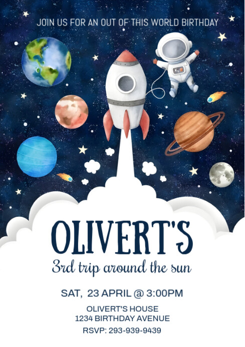 astronaut space birthday invitation (1) Template | PosterMyWall
