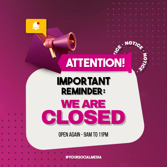 Attention Important Reminder (Pink) Template | PosterMyWall