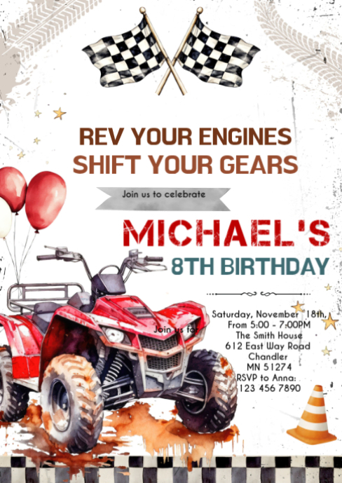 ATV Birthday party Invitation Template | PosterMyWall