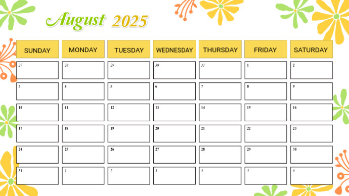 August 2025 Calendar Template | PosterMyWall