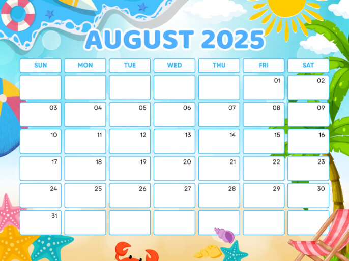 August 2025 Calendar Template | PosterMyWall