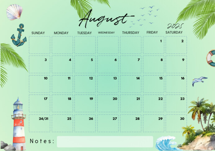 August 2025 Calendar Template | PosterMyWall