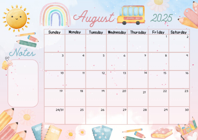 Copy of August Calendar 2025 Back to School | PosterMyWall