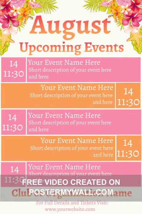 Copy of August Upcoming Event Calendar | PosterMyWall