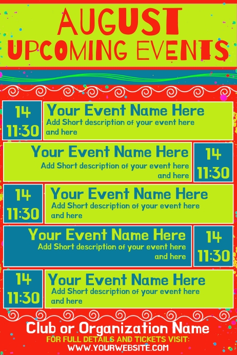 Copy of August Upcoming Events Calendar | PosterMyWall