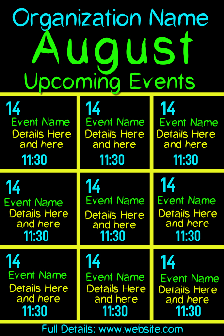 August Upcoming Events Template | PosterMyWall