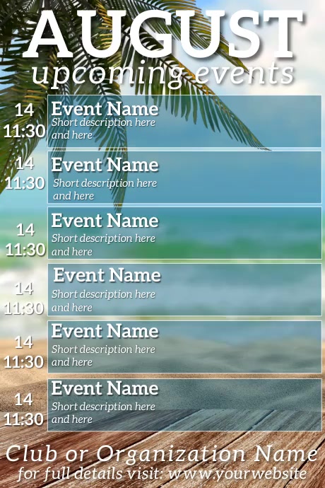 August Upcoming Events Video Calendar Template | PosterMyWall