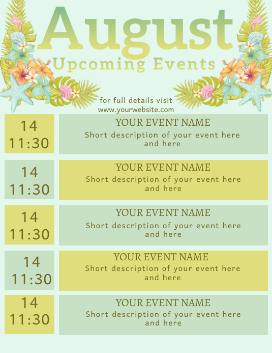 August Upcoming Tropical Events Calendar Template | PosterMyWall