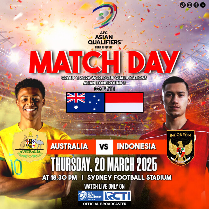 AUSTRALIA VS INDONESIA AFC ASIAN QUALIFIERS ROAD TO 26 เทมเพลต | PosterMyWall