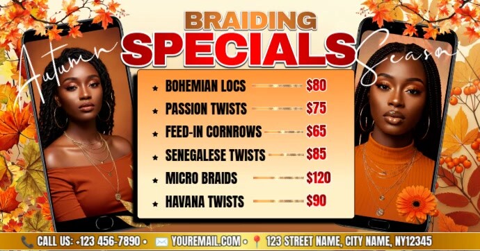 Autumn Braiding Specials Price List Template | PosterMyWall