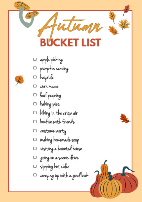 Plantilla de Autumn Bucket List Checklist | PosterMyWall