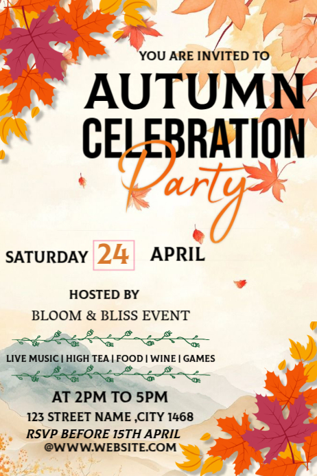 Autumn Celebration Party Invite Template | PosterMyWall