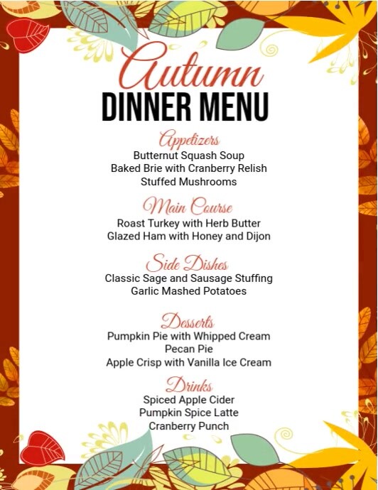 Plantilla de Autumn Dinner Menu | PosterMyWall