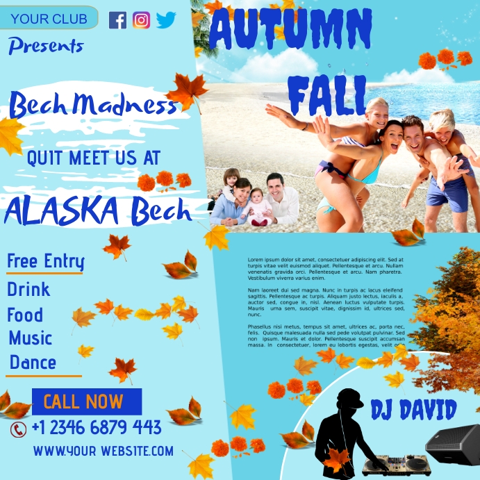 autumn fall beach party flyer template | PosterMyWall