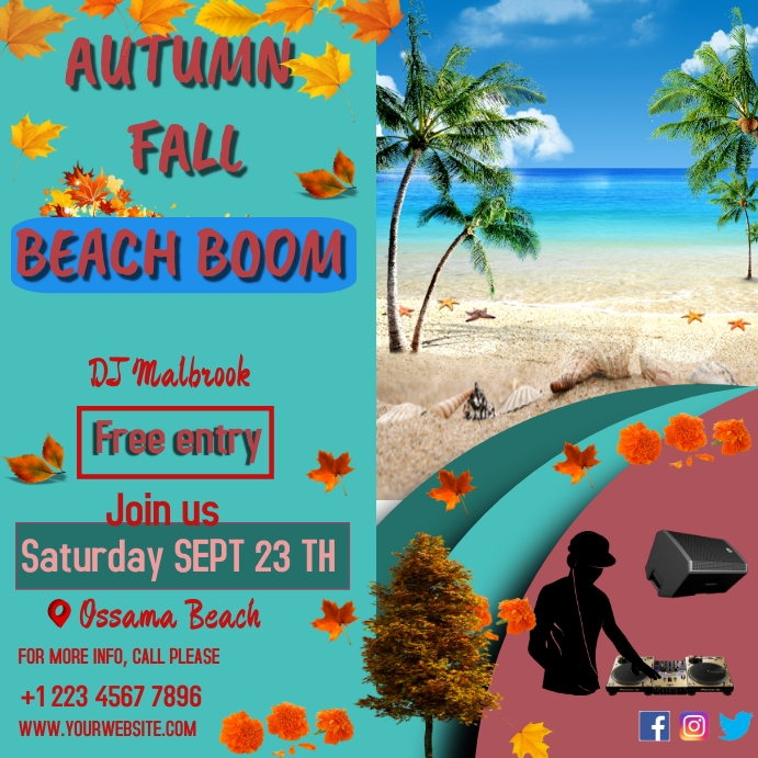 autumn fall beach party flyer template | PosterMyWall