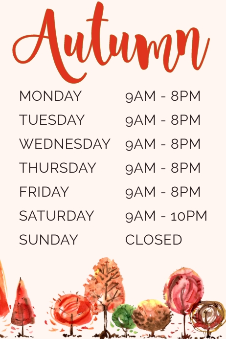 Copy of Autumn Fall Business Open Times Door Sign | PosterMyWall