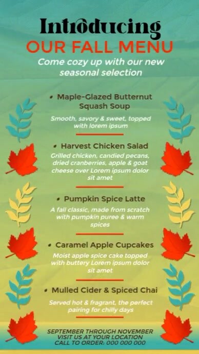 Autumn/Fall Menu Template | PosterMyWall