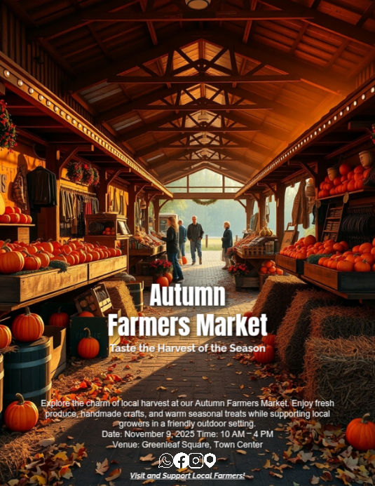 Autumn Farmers Market Flyer Template – Seasonal Harvest Outdoor Event ...