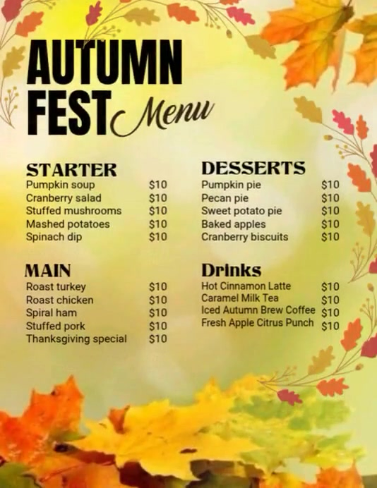 Autumn Fest Menu Template | PosterMyWall