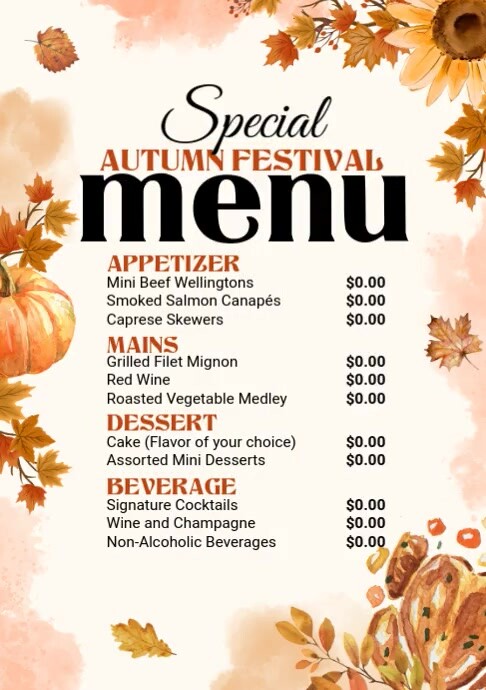 Autumn Festival Menu Template | PosterMyWall