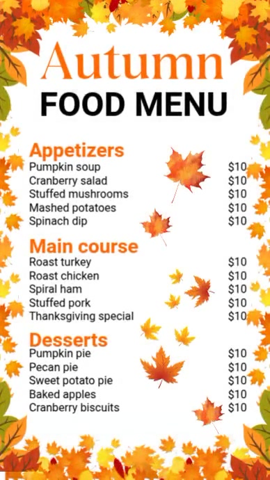 Autumn Food Menu (with autumn pumpkins and more) Template | PosterMyWall