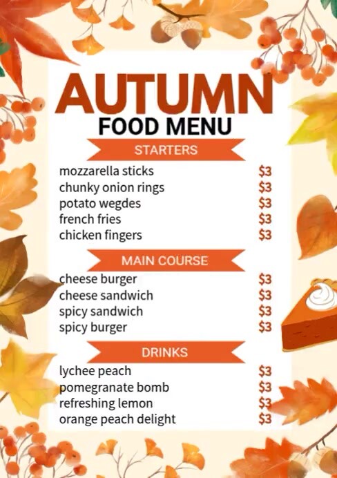 Autumn Food Menu Templat | PosterMyWall