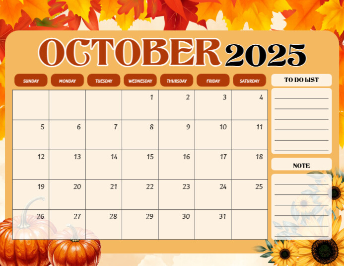 Copy of Autumn List-based Calendar October 2025 Flyer (us Letter ...