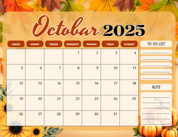 Autumn List-based Calendar October 2025 Flyer (us Letter) Template ...
