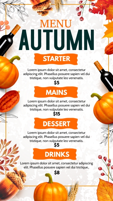 autumn menu, thanksgiving menu Template | PosterMyWall
