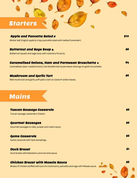 Autumn Menu Templat | PosterMyWall