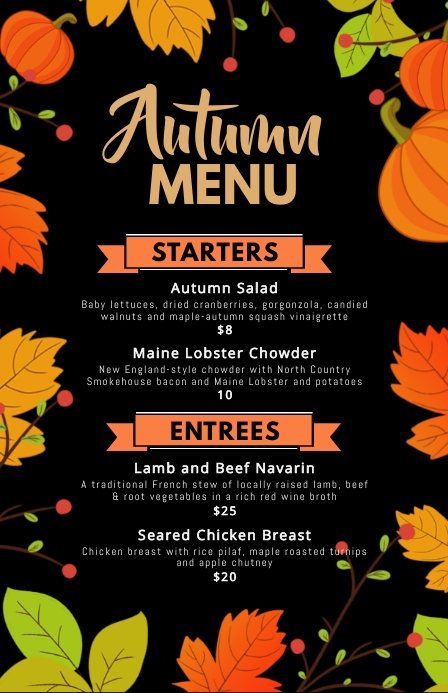 Autumn Menu Template | PosterMyWall